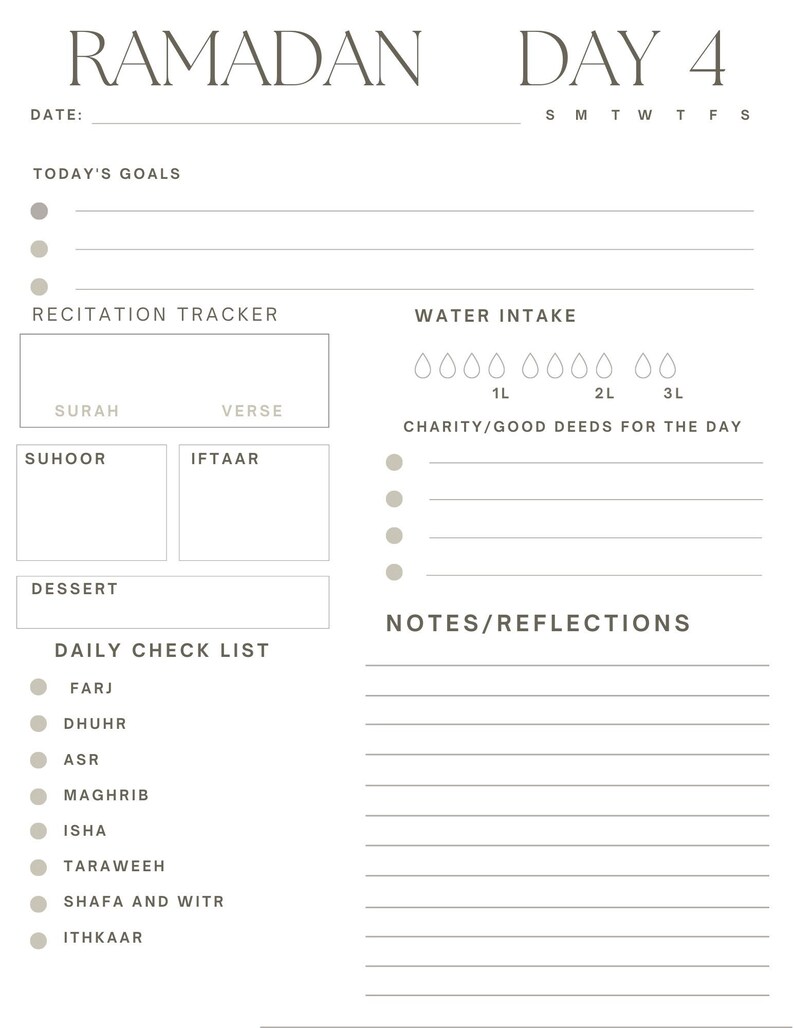 Easy to Use Printable Minimalist Daily Ramadan Planner - Etsy