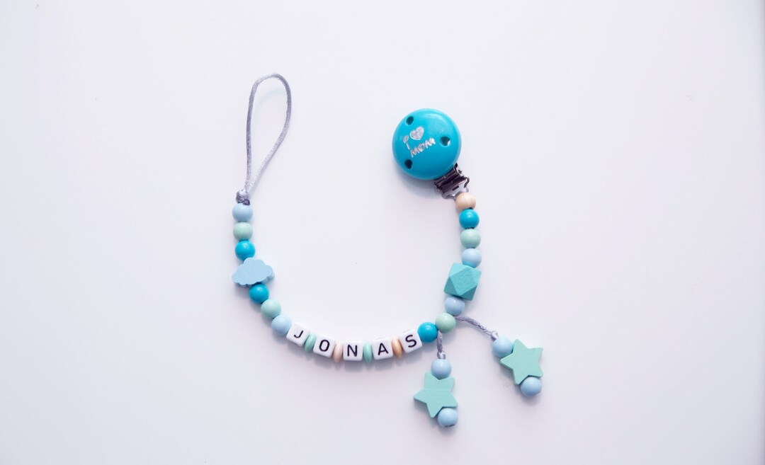 Pacifier Chain With Name Boys Cloud Star Mint Light Blue Baby Gift - Etsy
