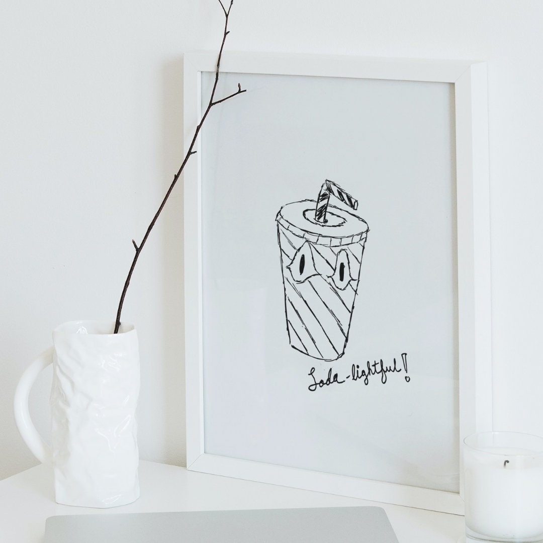 Badly Drawn Soda Print, Silly Art for Kitchen, Cartoon Style Decor, Fun ...