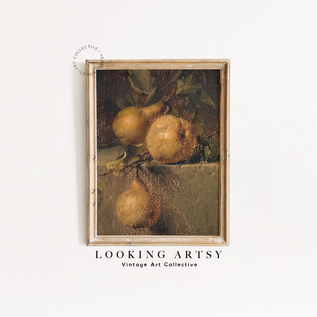 Rustic Pears Vintage Kitchen Decor Art Fruit Still Life Painting Moody ...