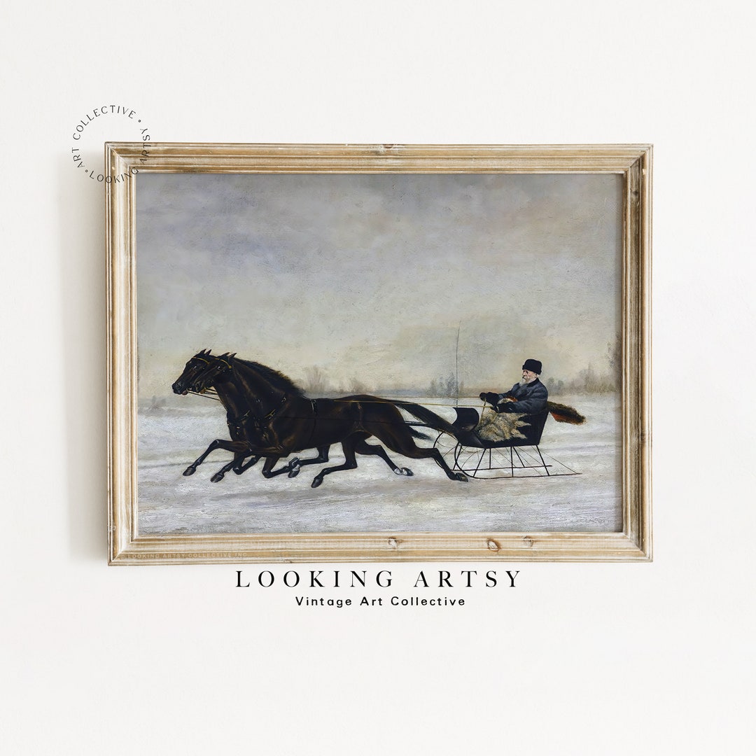 Vintage Winter Sleigh Ride Wall Art | Country Christmas Holiday Decor ...