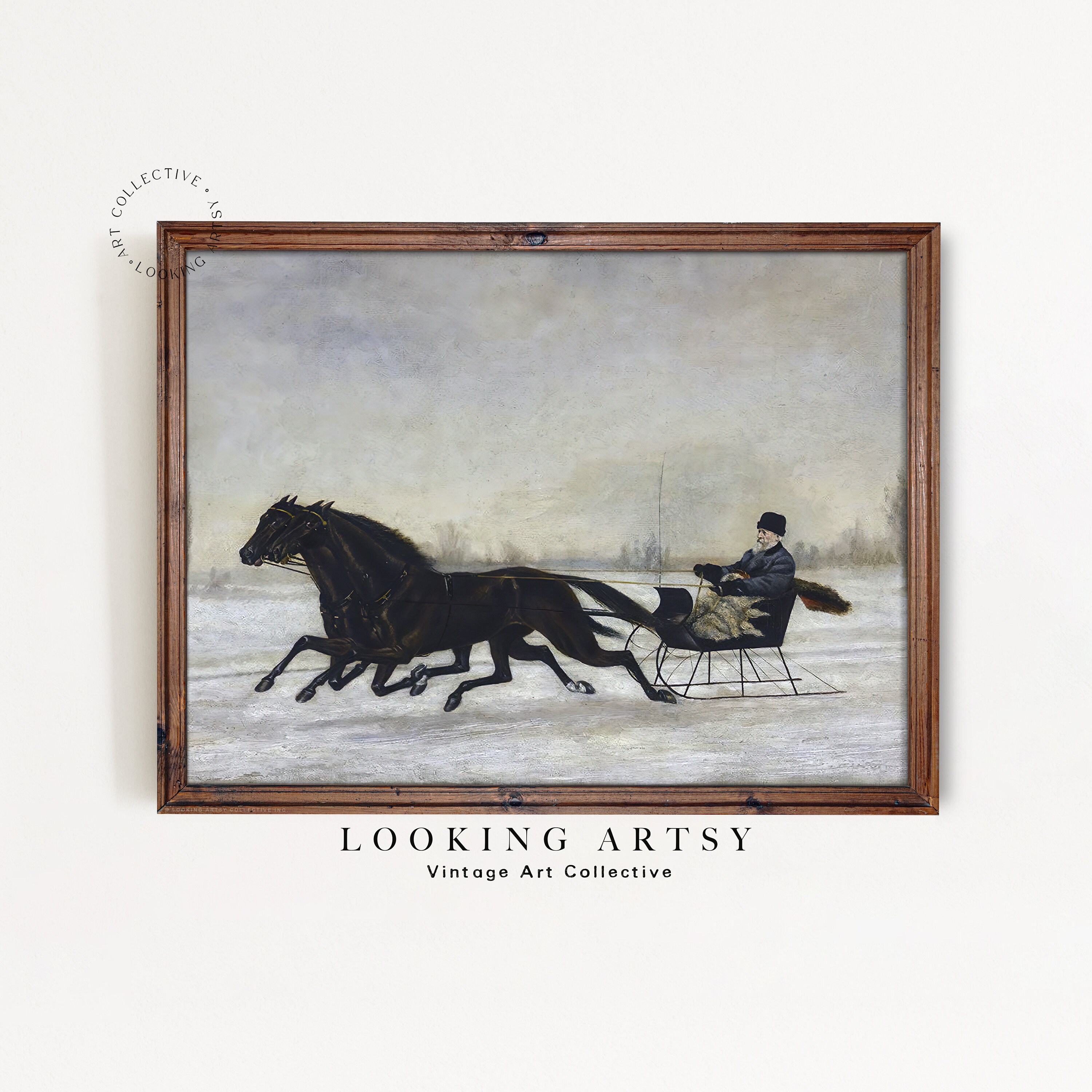 Vintage Winter Sleigh Ride Wall Art Country Christmas Holiday Decor ...