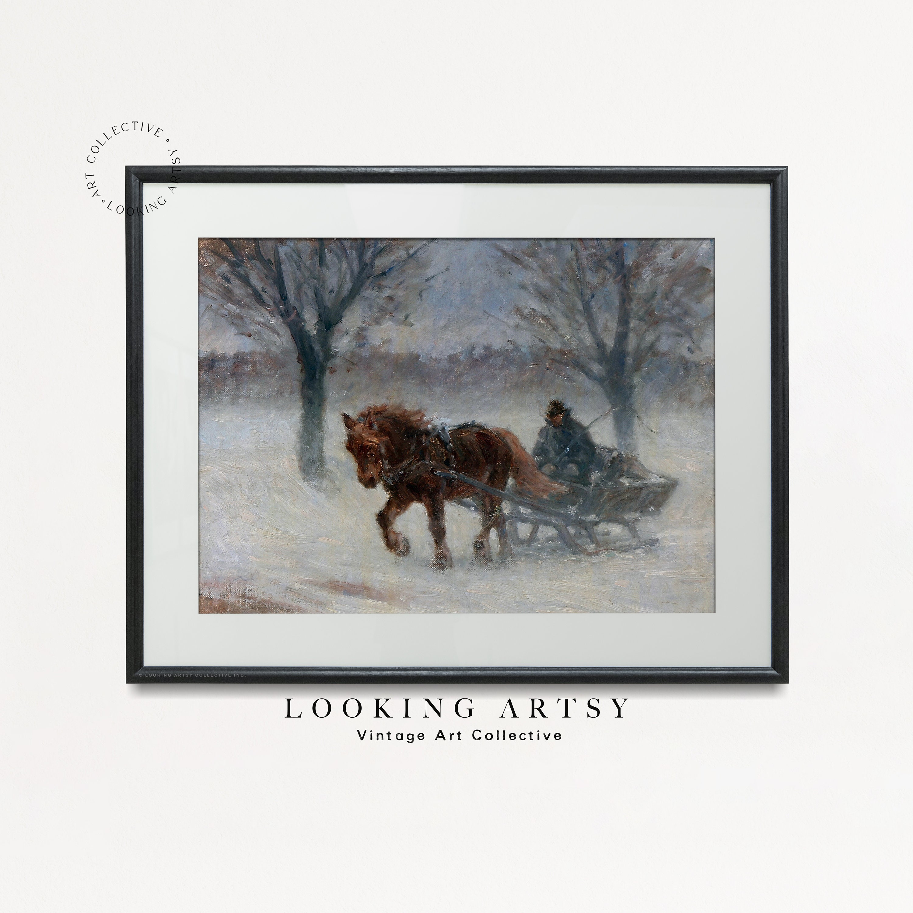 Country Winter Sleigh Ride Painting Vintage Holiday Farmhouse Wall Art ...