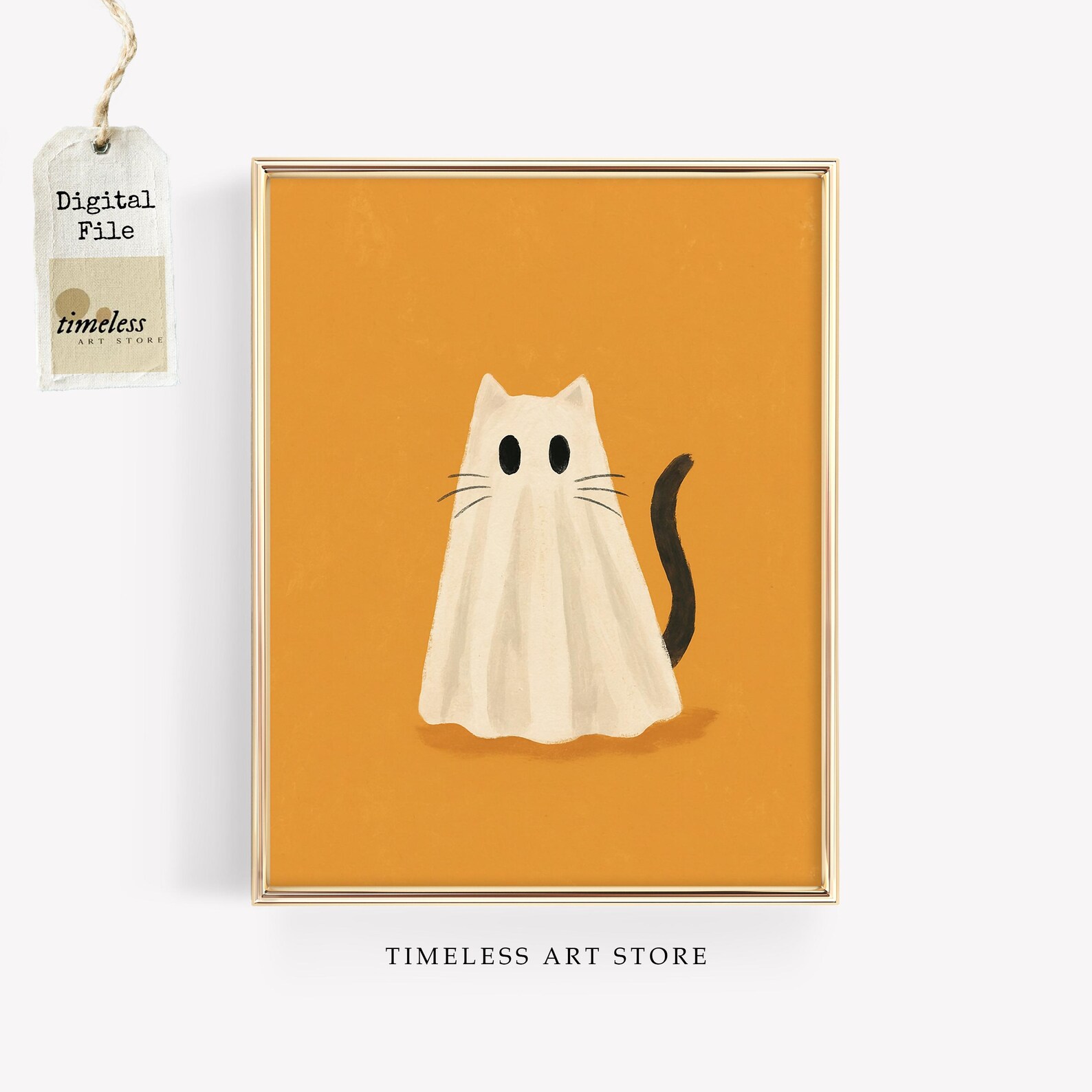 Ghost Cat Halloween Wall Art | Cute Cat in Ghost Costume Digital ...