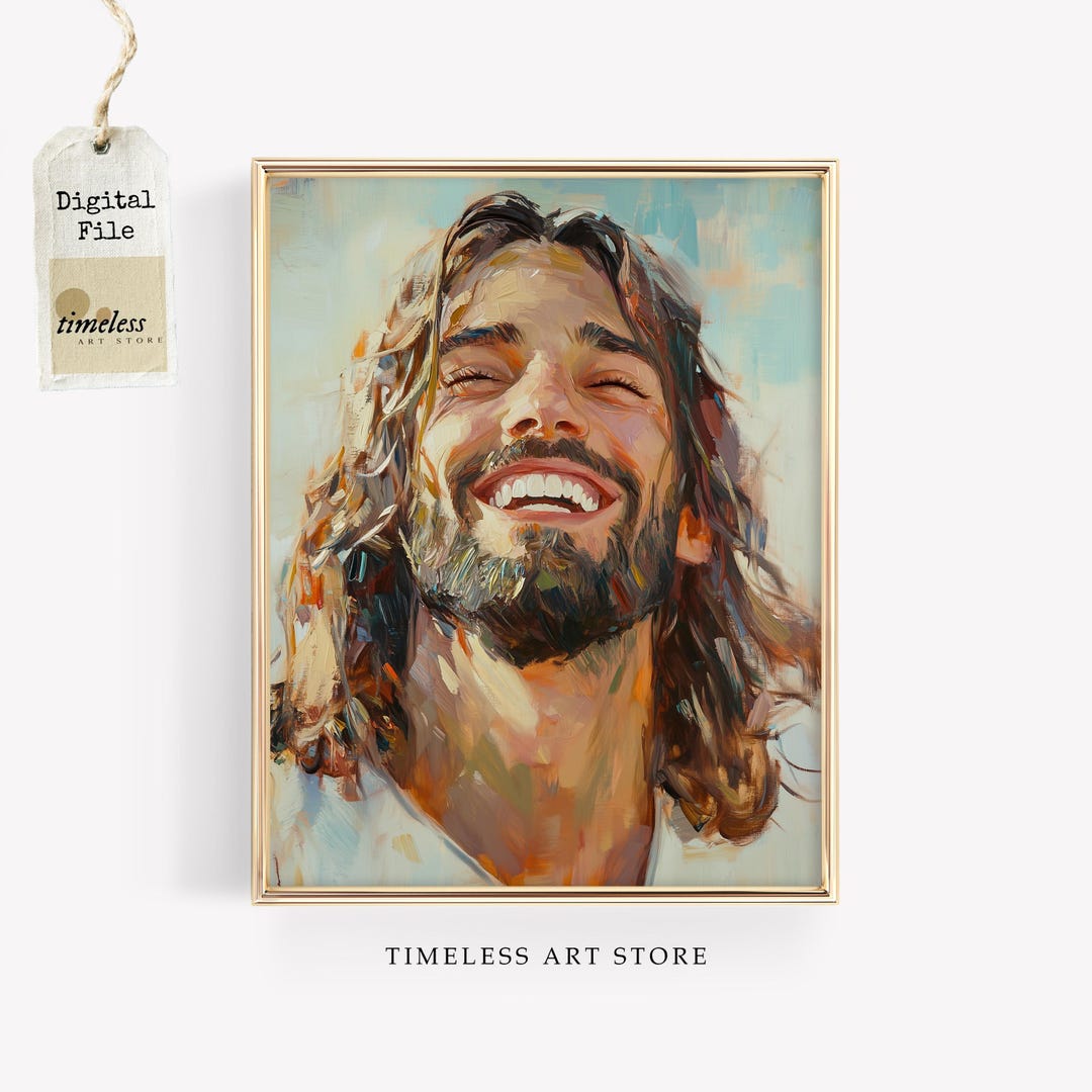 Radiance of Joy Jesus Portrait | Laughing Christ Wall Art | Boho Jesus ...