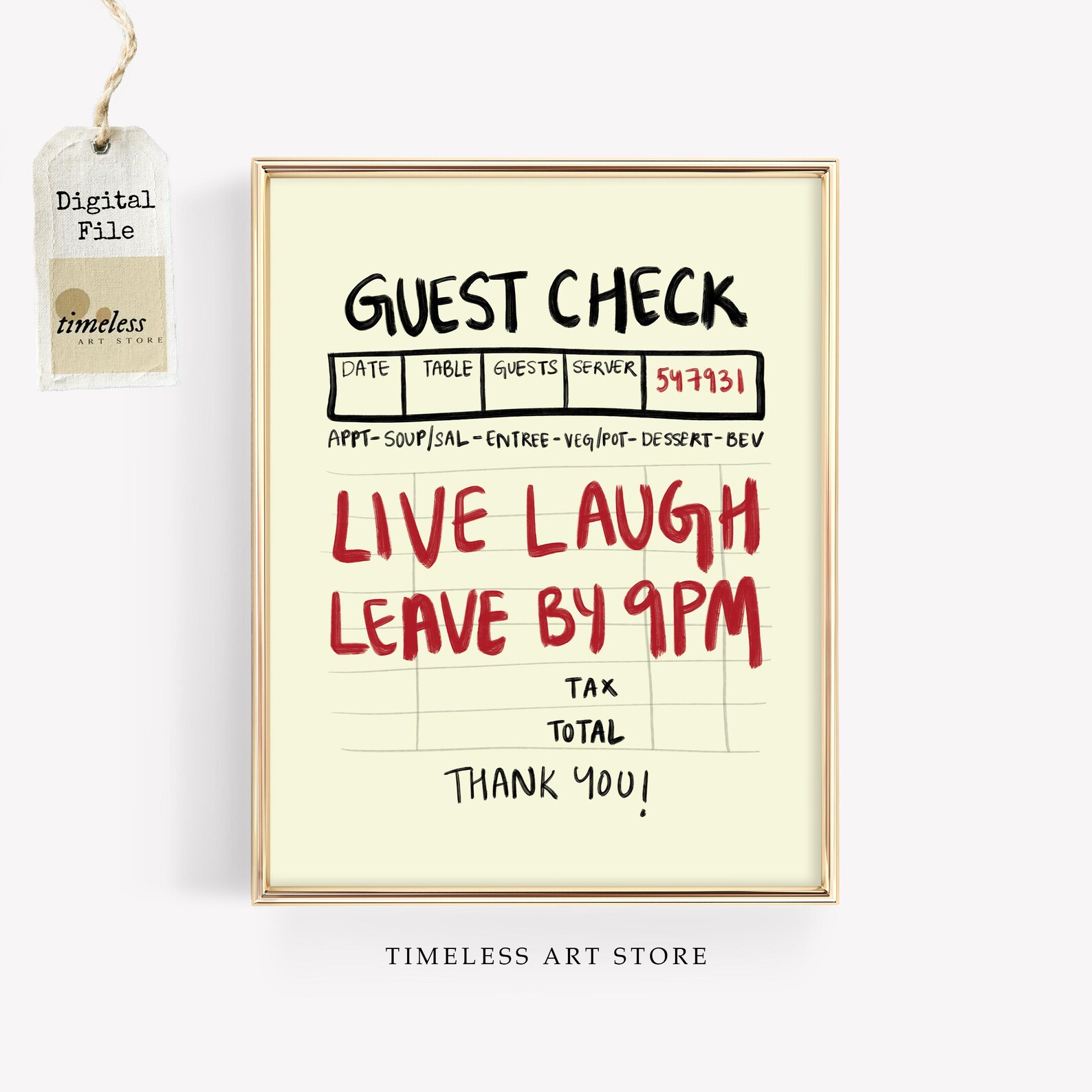 Live Laugh Leave by 9PM Print: Funny Guest Check Wall Art (digital ...