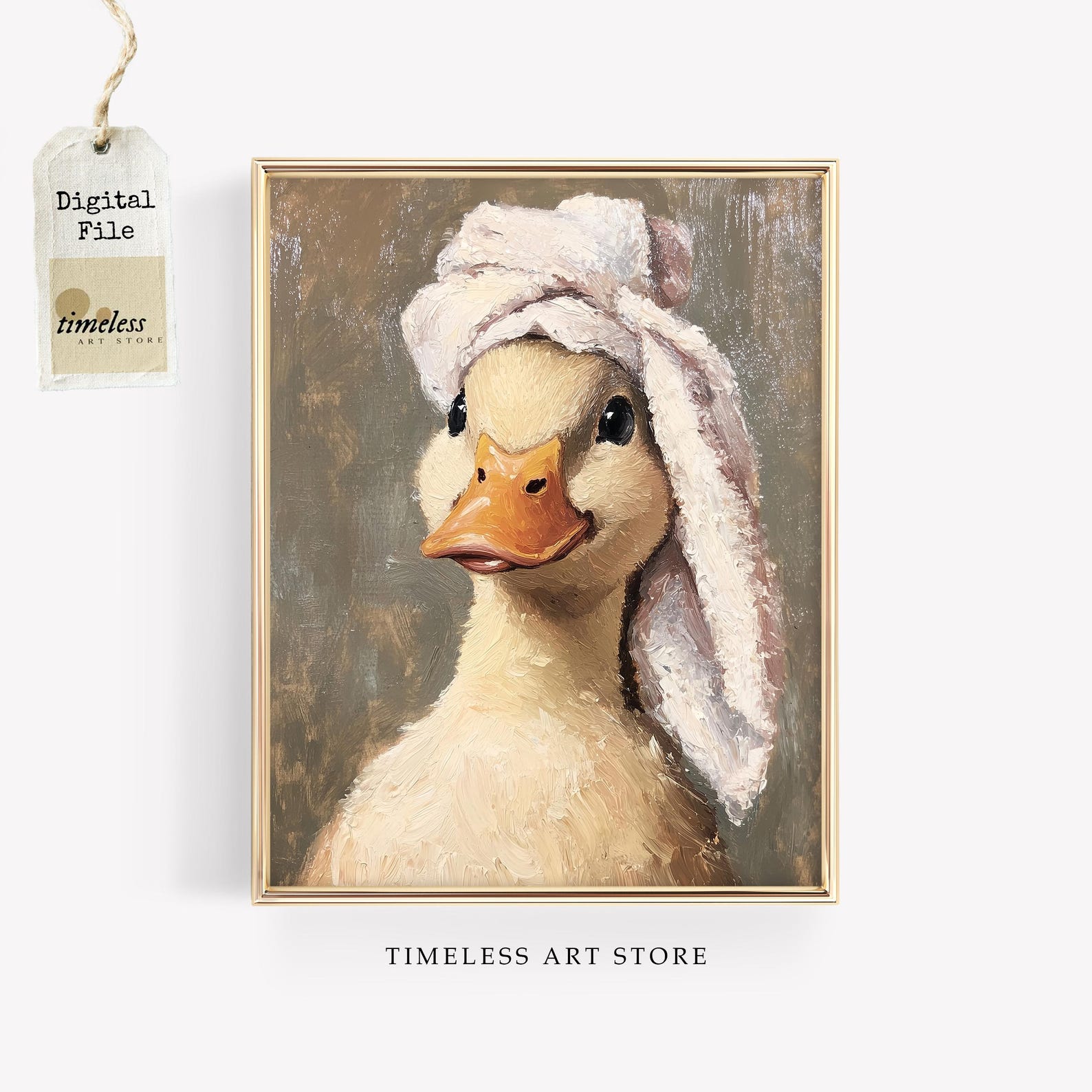 Charming Duck With Towel Portrait | Funny Bathroom Art | Unique and ...