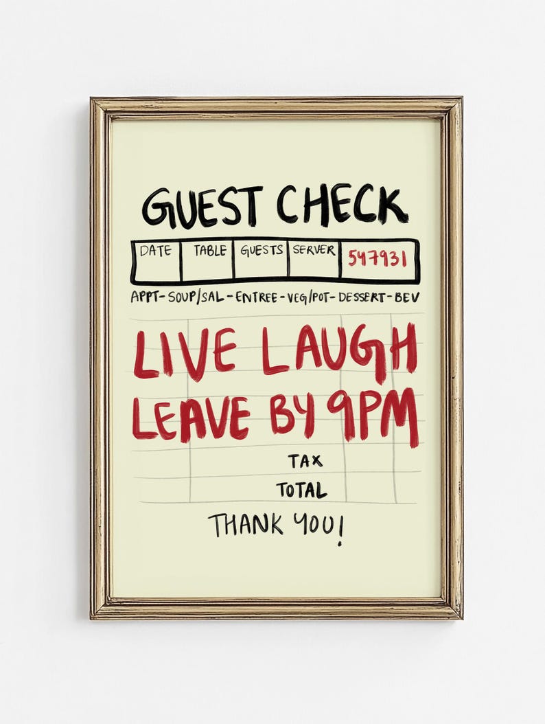 Live Laugh Leave by 9PM Print: Funny Guest Check Wall Art (digital ...