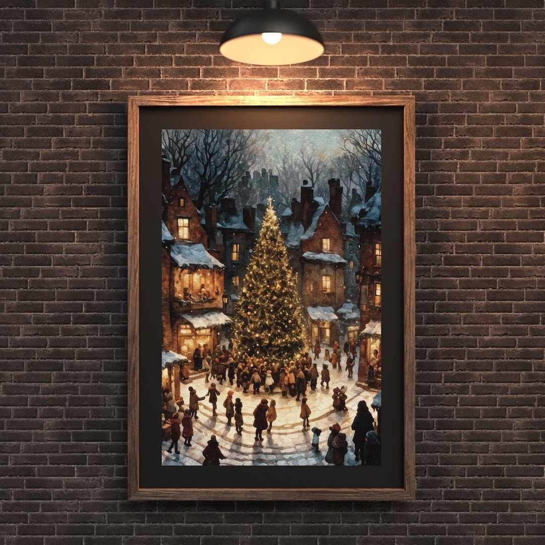 Rustic Vintage Christmas Village Print Digital Download Christmas Art ...