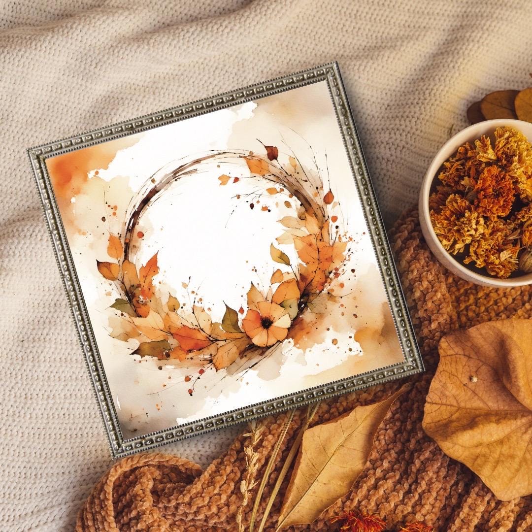 Rustic Watercolour Autumn Wreath Art Print | Fall Floral Harvest Decor ...