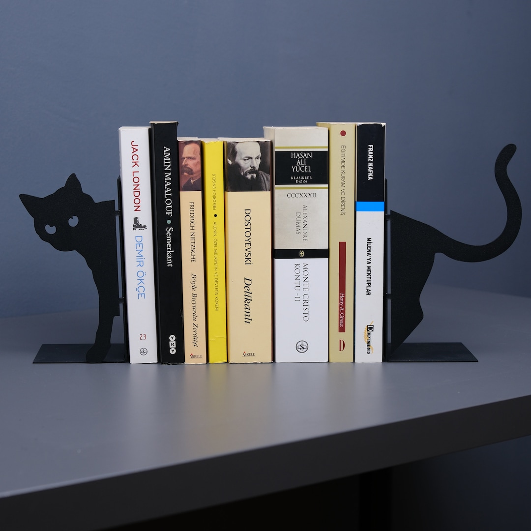 Cute Cat Metal Bookends, Heavy and Durable Bookends, Cute Cat Bookshelf ...