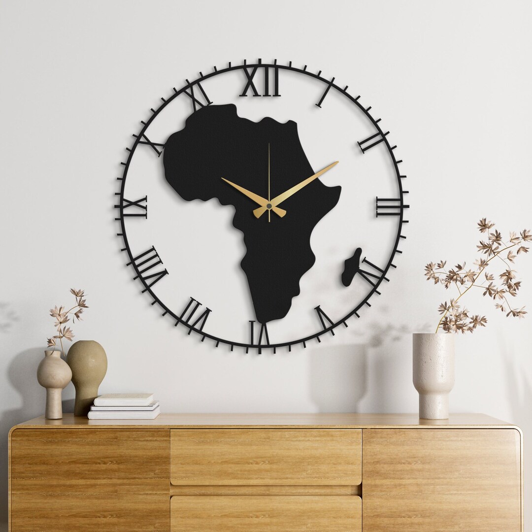 Black Africa Map Clock Africa Metal Wall Clock With Color - Etsy