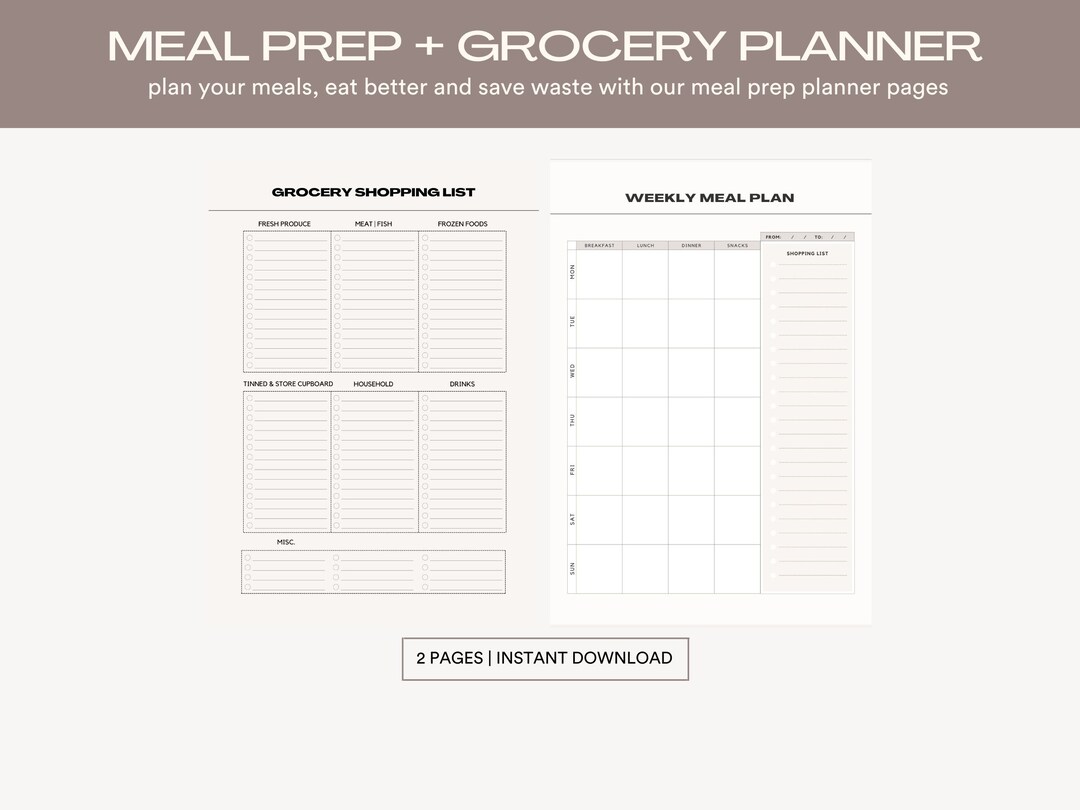 Meal Planner, Food Prep & Shopping List Planner Tracker. Instant ...