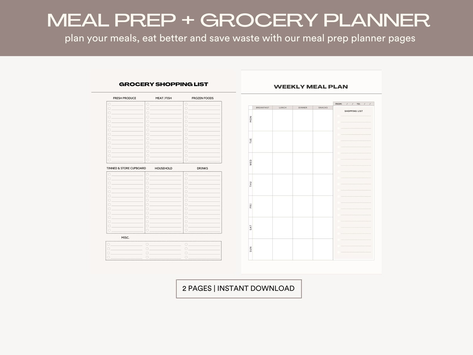 Meal Planner, Food Prep & Shopping List Planner Tracker. Instant ...