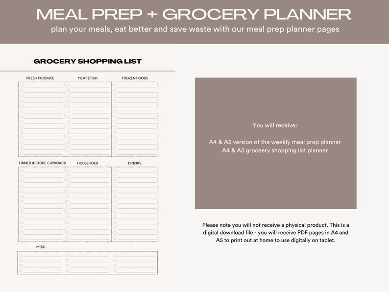 Meal Planner, Food Prep & Shopping List Planner Tracker. Instant ...