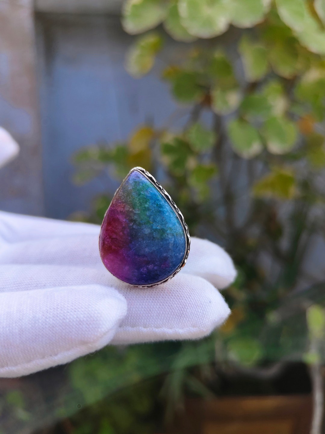 Rainbow Quartz Ring, Teardrop Ring 925 Sterling Silver Plated Ring ...