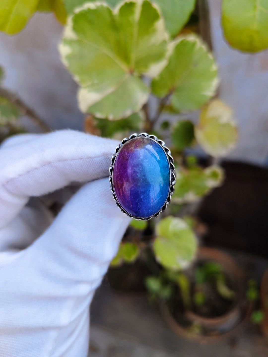 Rainbow Solar Quartz Ring 925 Sterling Silver Plated Ring Genuine ...