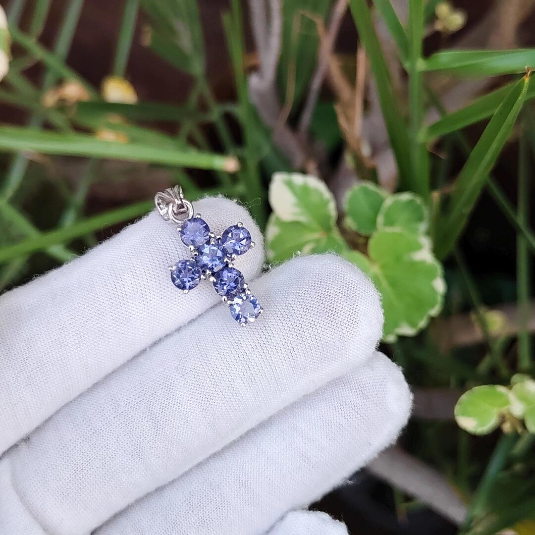 Iolite Cross Pendant,blue Iolite Pendant,925 Sterling Silver Pendant ...