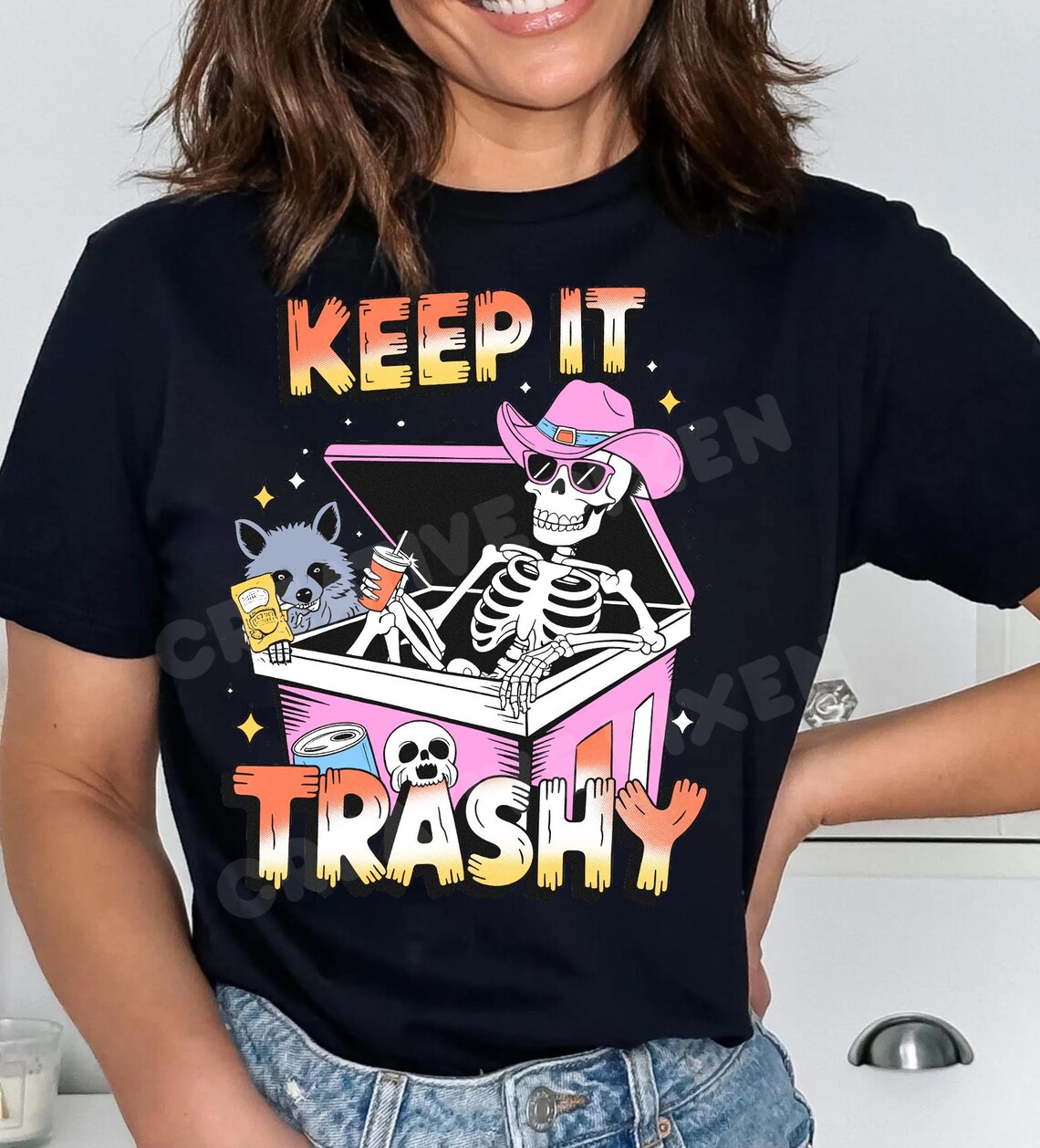 Keep It Trashy Skeleton and Raccoon Graphic for T-shirts - Fun PNG ...