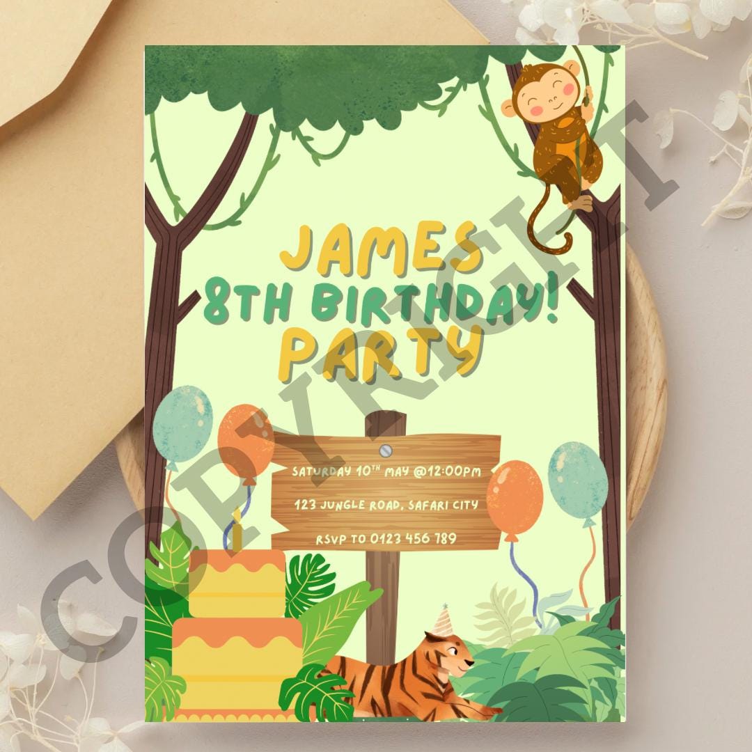 Editable Jungle Birthday Invitation Template | Safari Party Invite ...