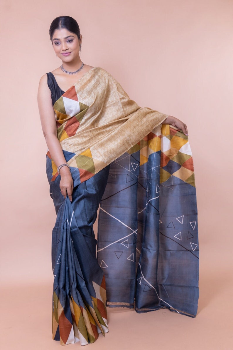 Elegant Silk Saree by Ramdhanu Ethnic Block Printed Silk Saree With ...