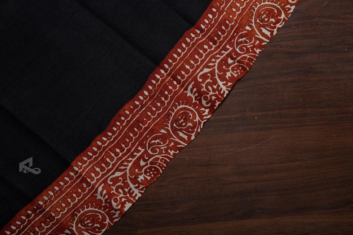Rust Colour Saree With Black Border Pure Mulberry Silk - Etsy