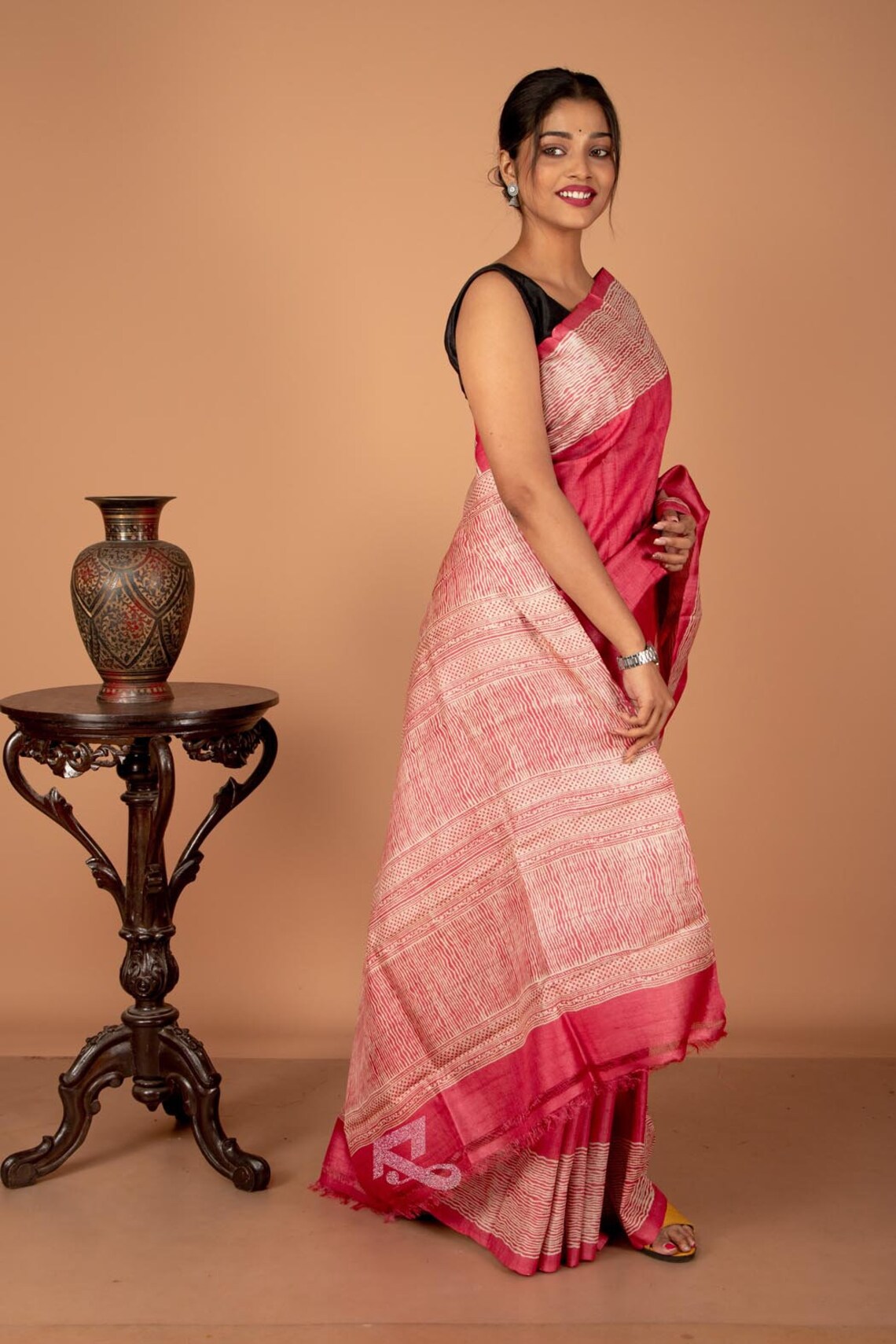 Sober Peach Color Saree With Minimalist Look Hand Block - Etsy