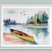 Canoe Watercolor Print, Lake Scenery Wall Art, Minimalist Kayaking ...