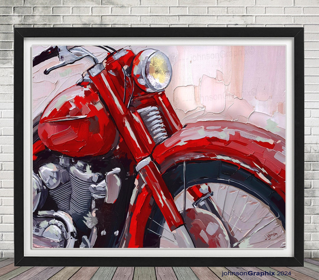 Abstract Motorcycle Art Print, Retro Motorcycle Painting, Motorcycle ...