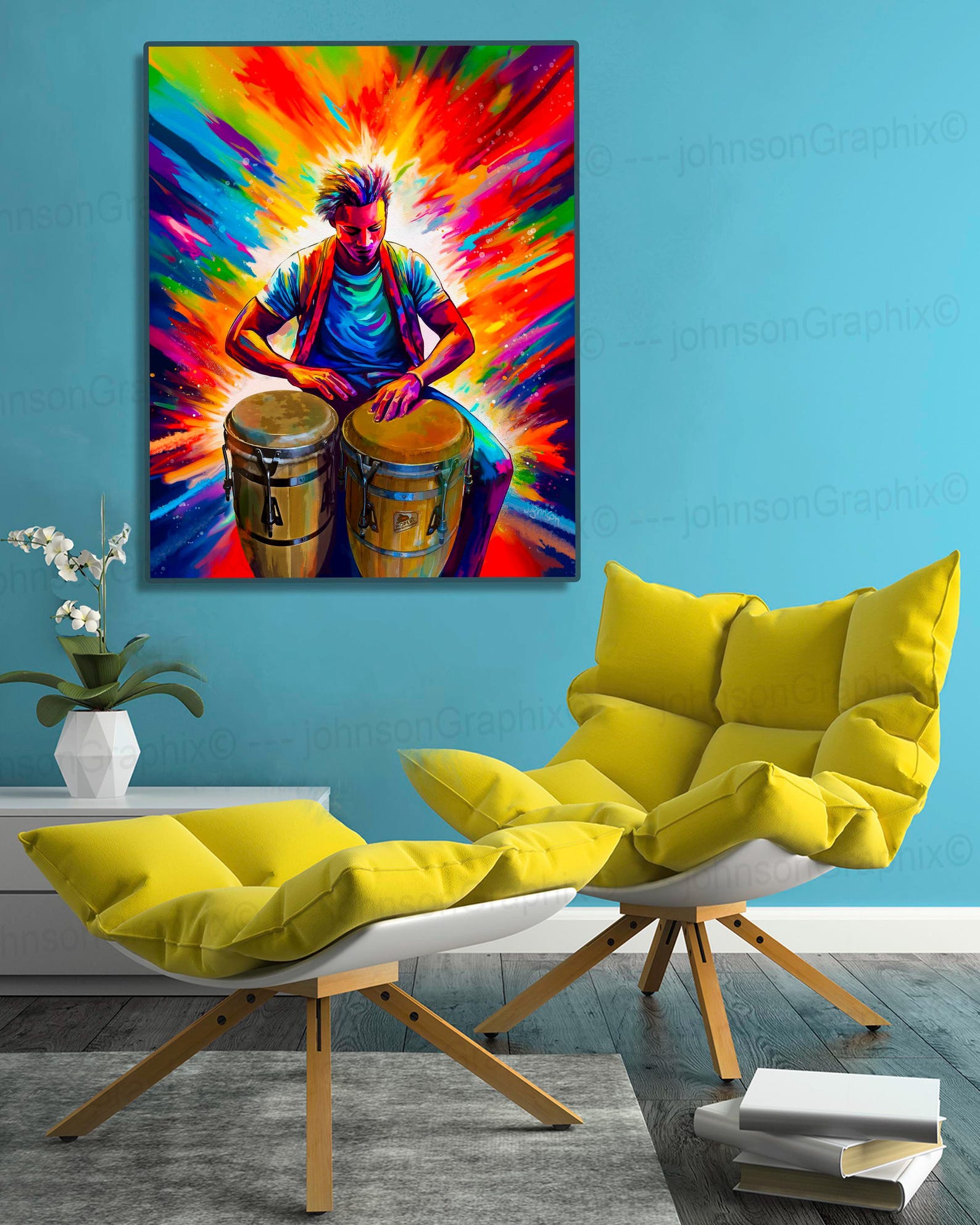 Abstract Conga Drummer Art Print: Percussionist Gift, Salsa Music ...