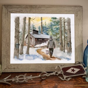 Maple Syrup Harvest Art Print: Winter Sugar Shack Watercolor Painting ...