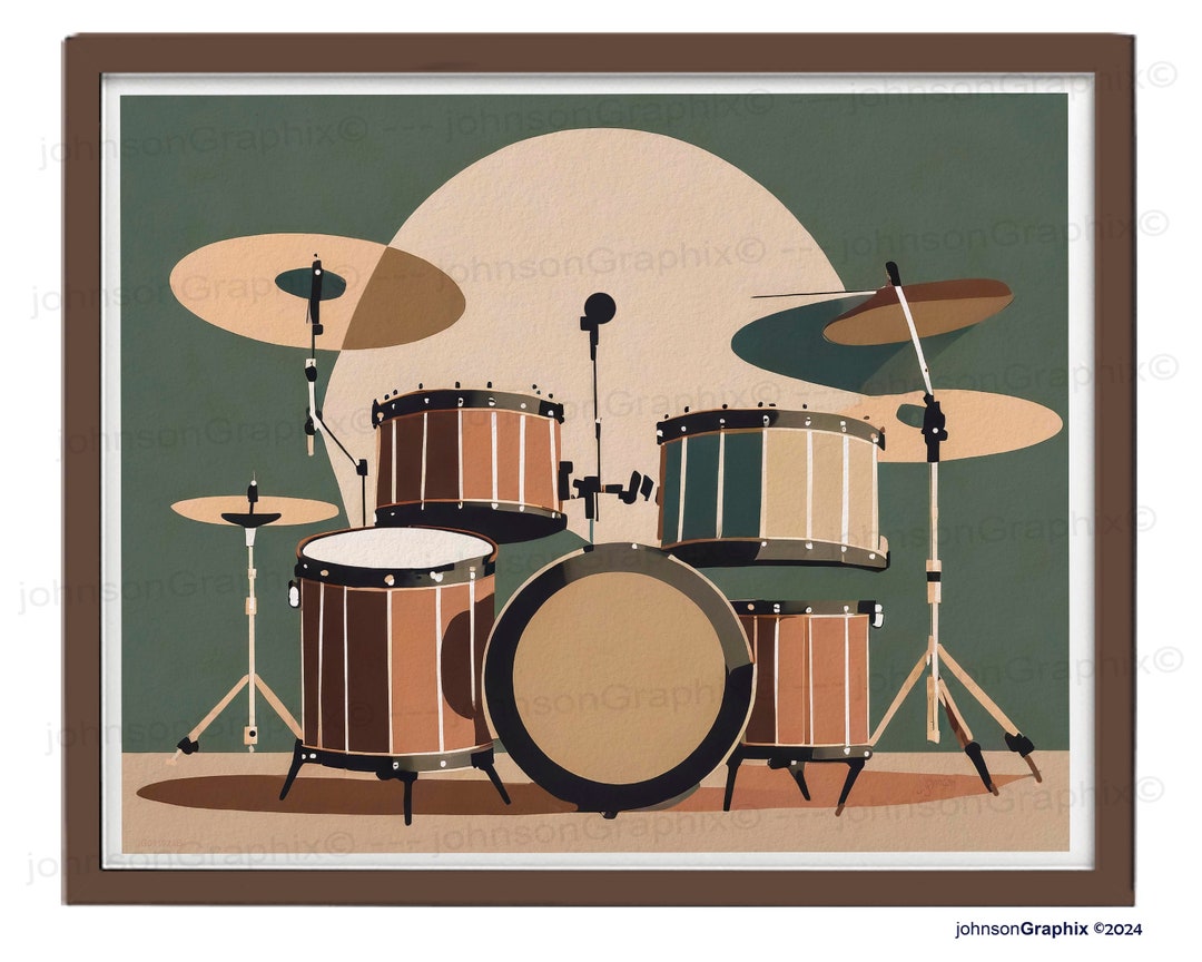 Mid Century Modern Drum Set Art Print: Boho Music Room Wall Decor - Etsy