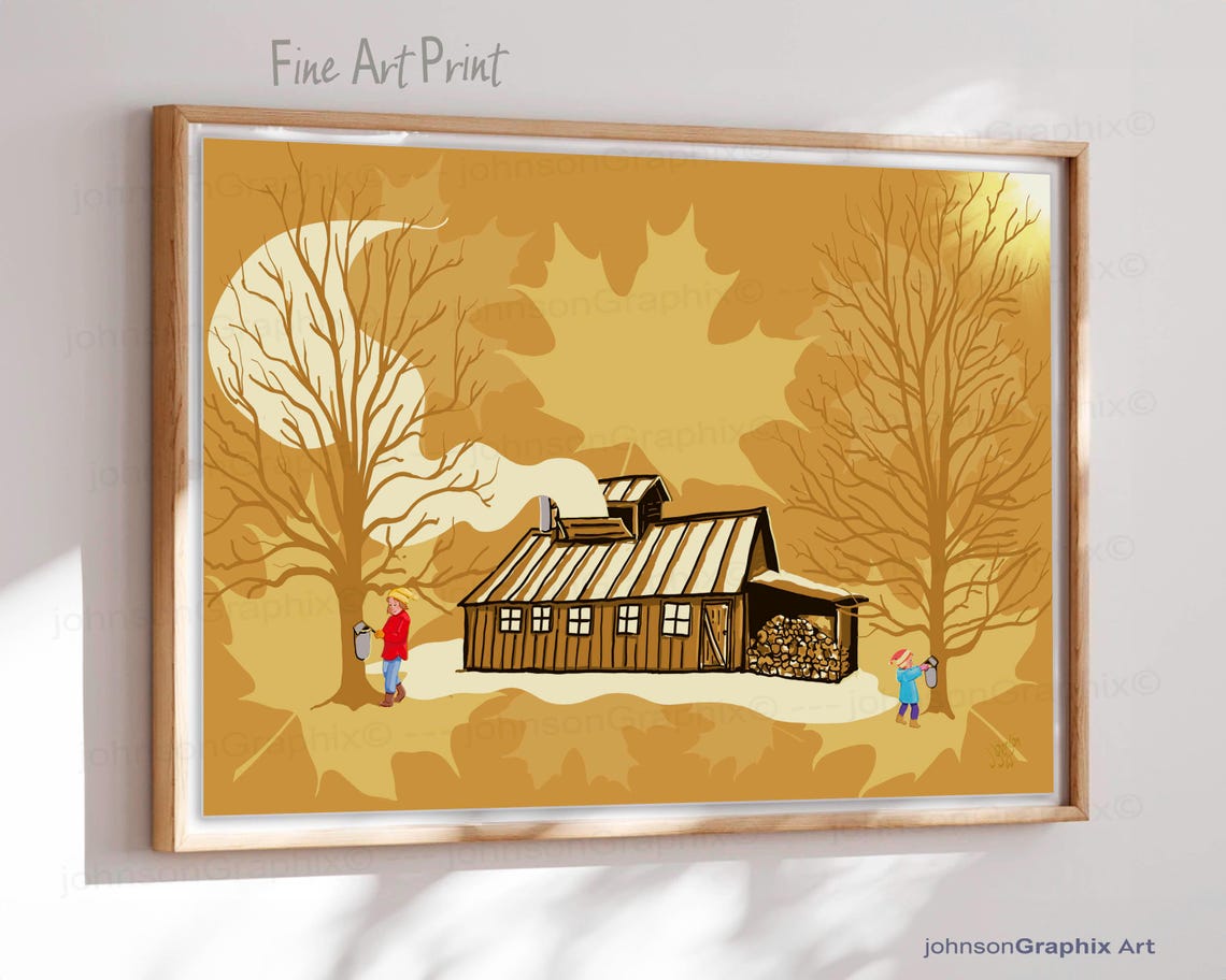 Maple Syrup Harvest Painting Print: Winter Landscape Painting - Etsy