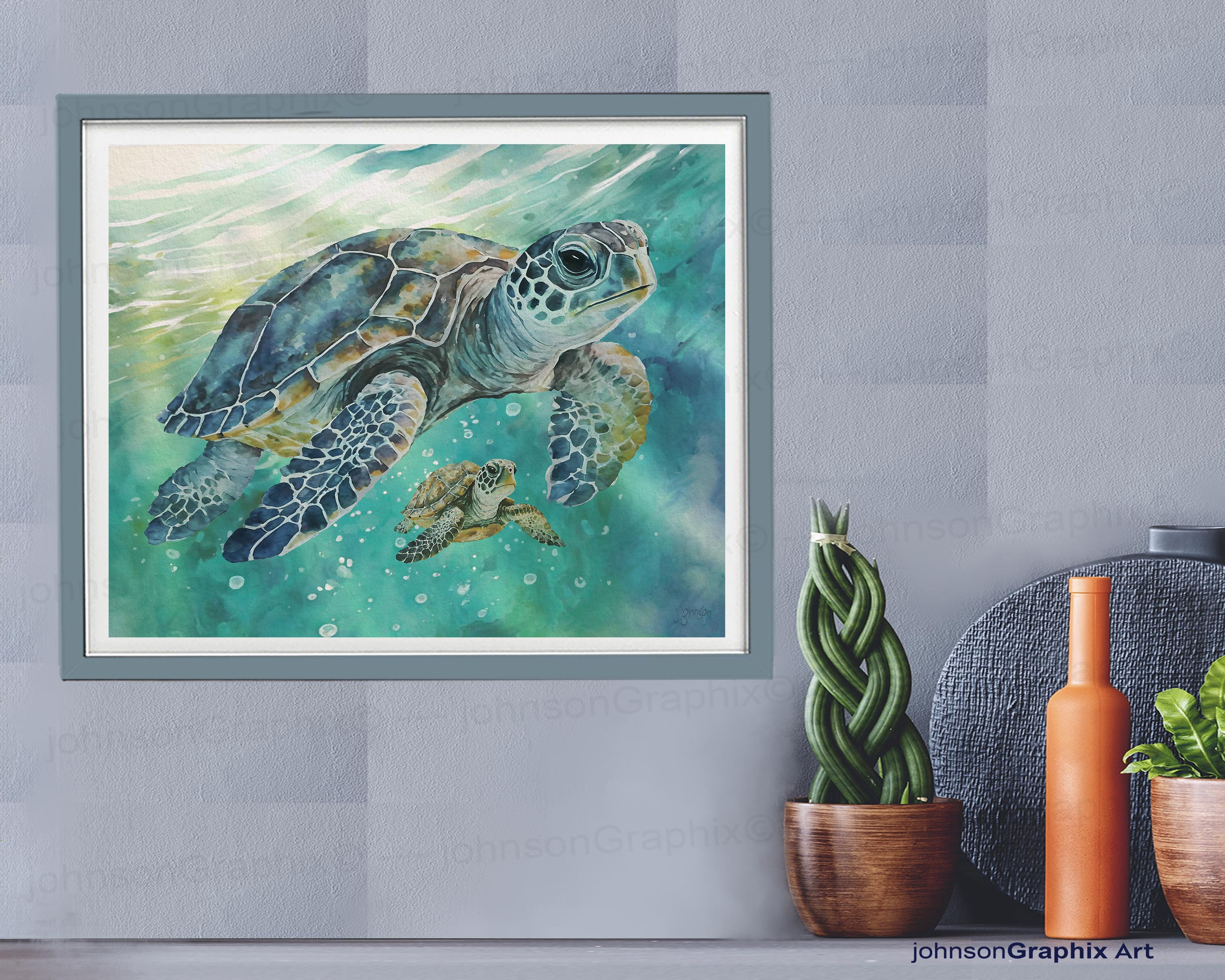 Mother and Baby Sea Turtle Art Print, Nursery Wall Art Print, Baby ...