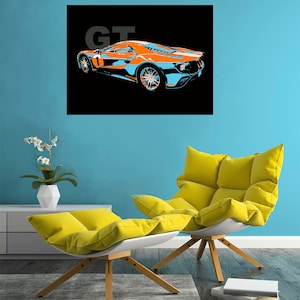 Ford GT Abstract Painting Art Print, Exotic Car Wall Art Print, Super ...