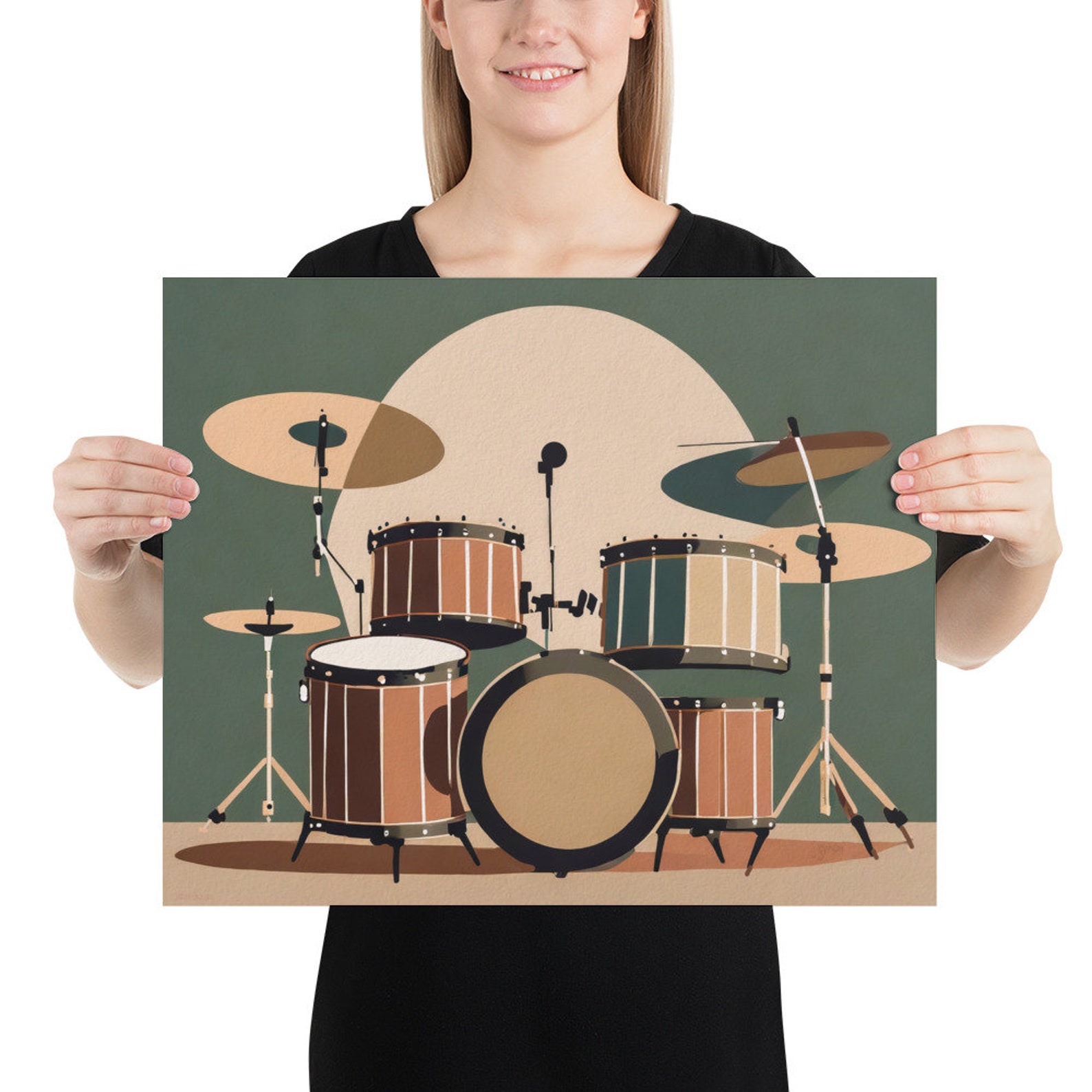 Mid Century Modern Drum Set Art Print: Boho Music Room Wall Decor - Etsy