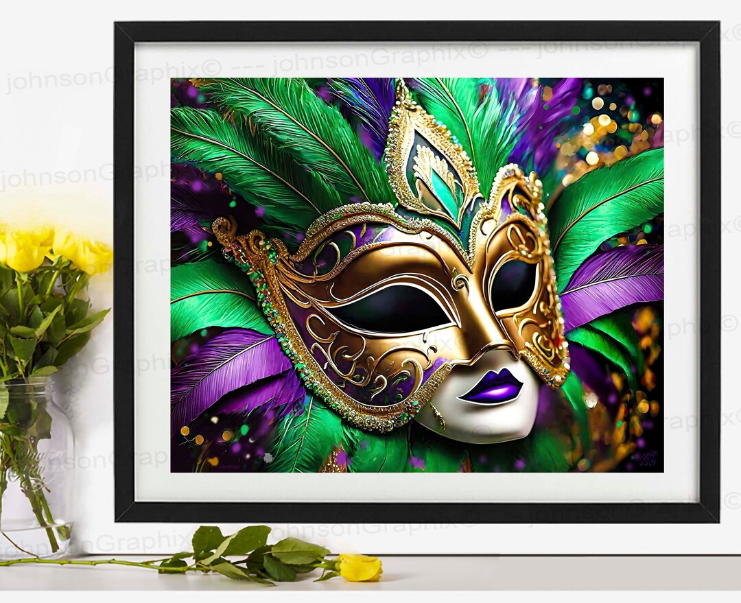 Lady Mardi Gras Mask Wall Art Print, Mardi Gras Mask Poster, New ...