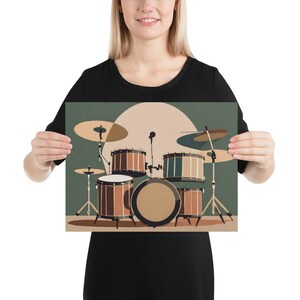 Mid Century Modern Drum Set Art Print: Boho Music Room Wall Decor - Etsy