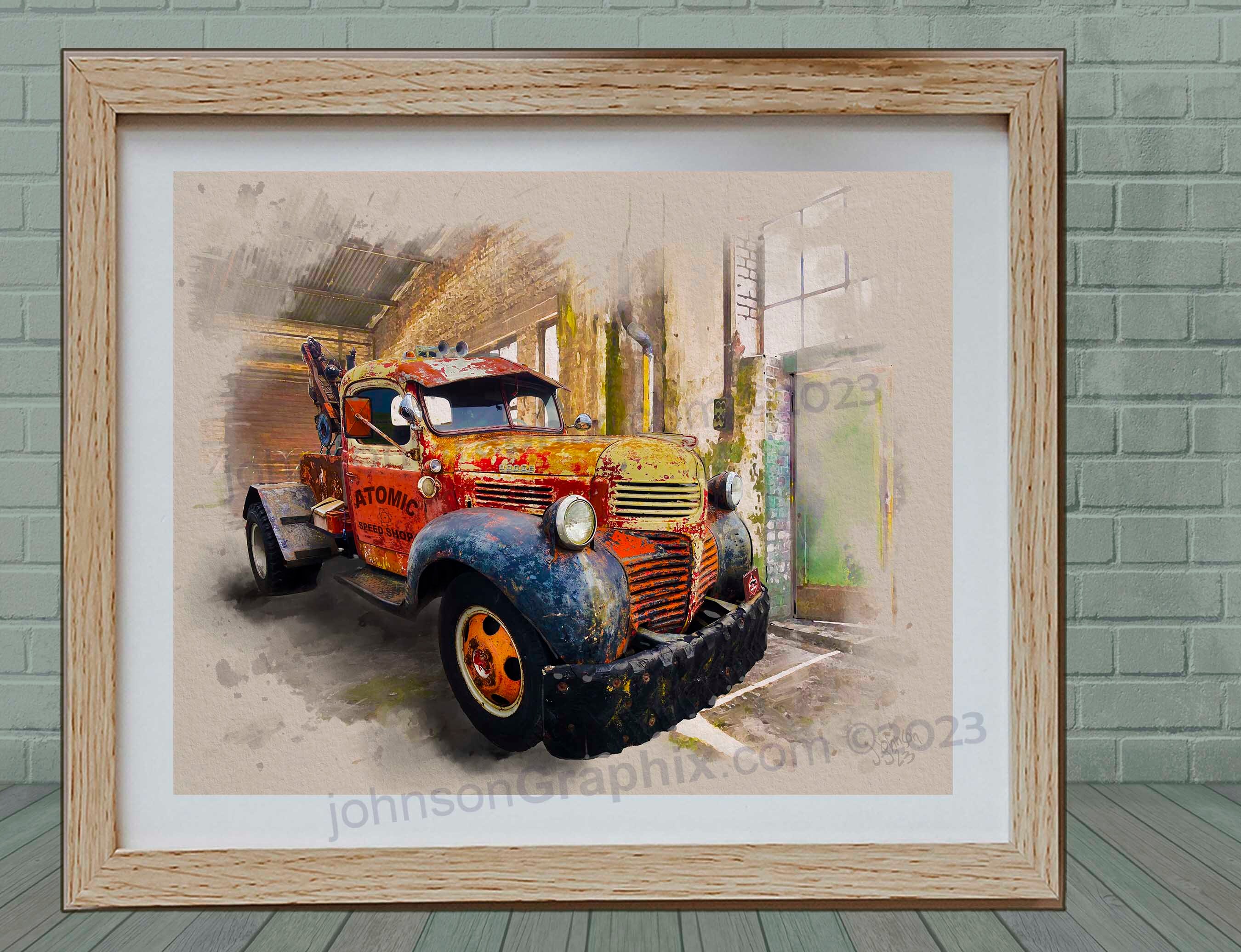 Dodge Truck Watercolor Art Print, Vintage Truck Wall Art, Rustic Old ...