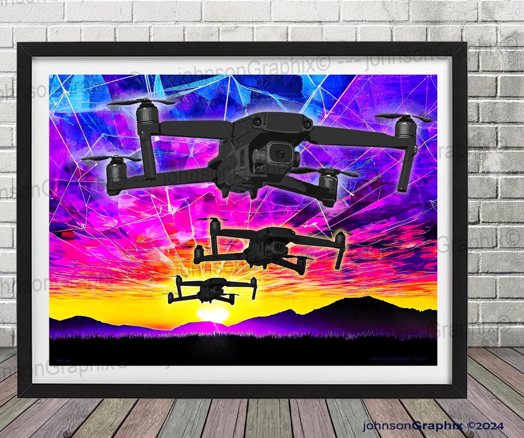 Sunrise Drone Wall Art Print, Abstract Drone Poster, Quadcopter ...