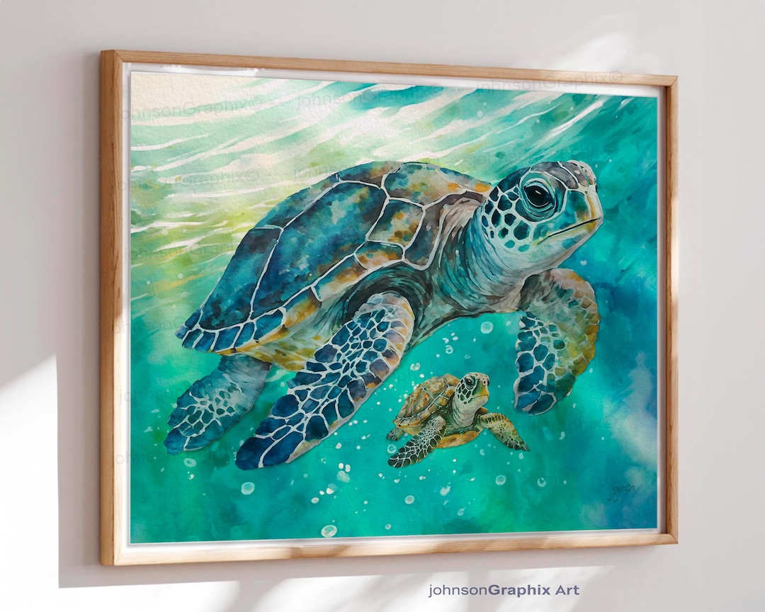Printable Sea Turtle Art Print, Sea Life Digital Download, Turtle ...