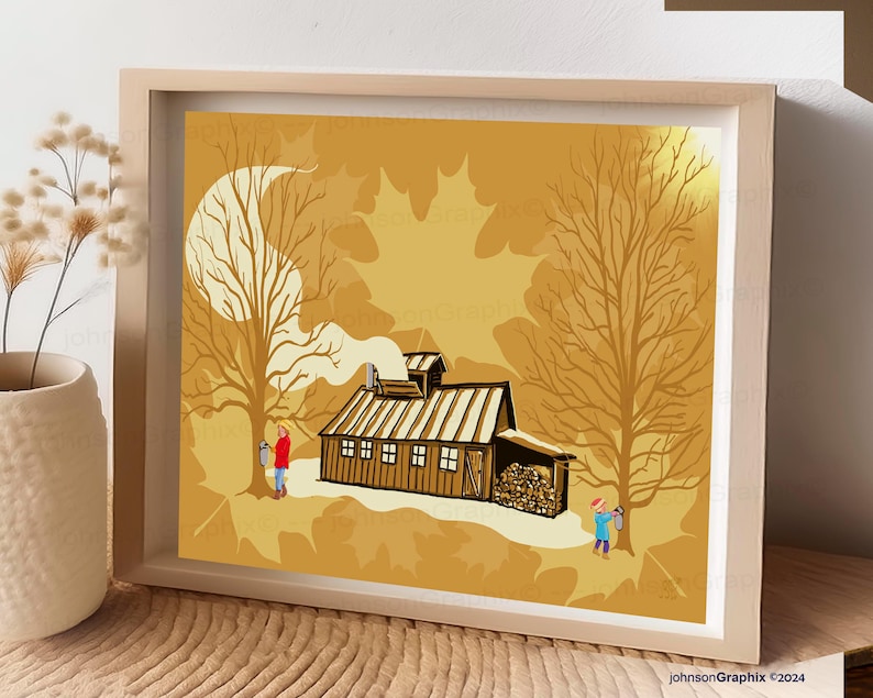 Maple Syrup Harvest Painting Print: Winter Landscape Painting - Etsy