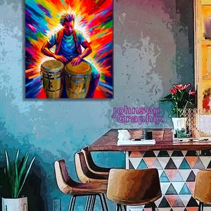 Abstract Conga Drummer Art Print: Percussionist Gift, Salsa Music ...