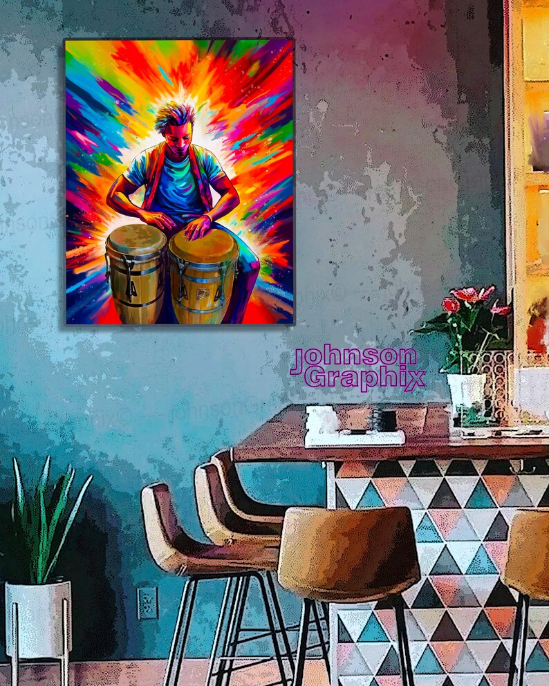 Abstract Conga Drummer Art Print: Percussionist Gift, Salsa Music ...
