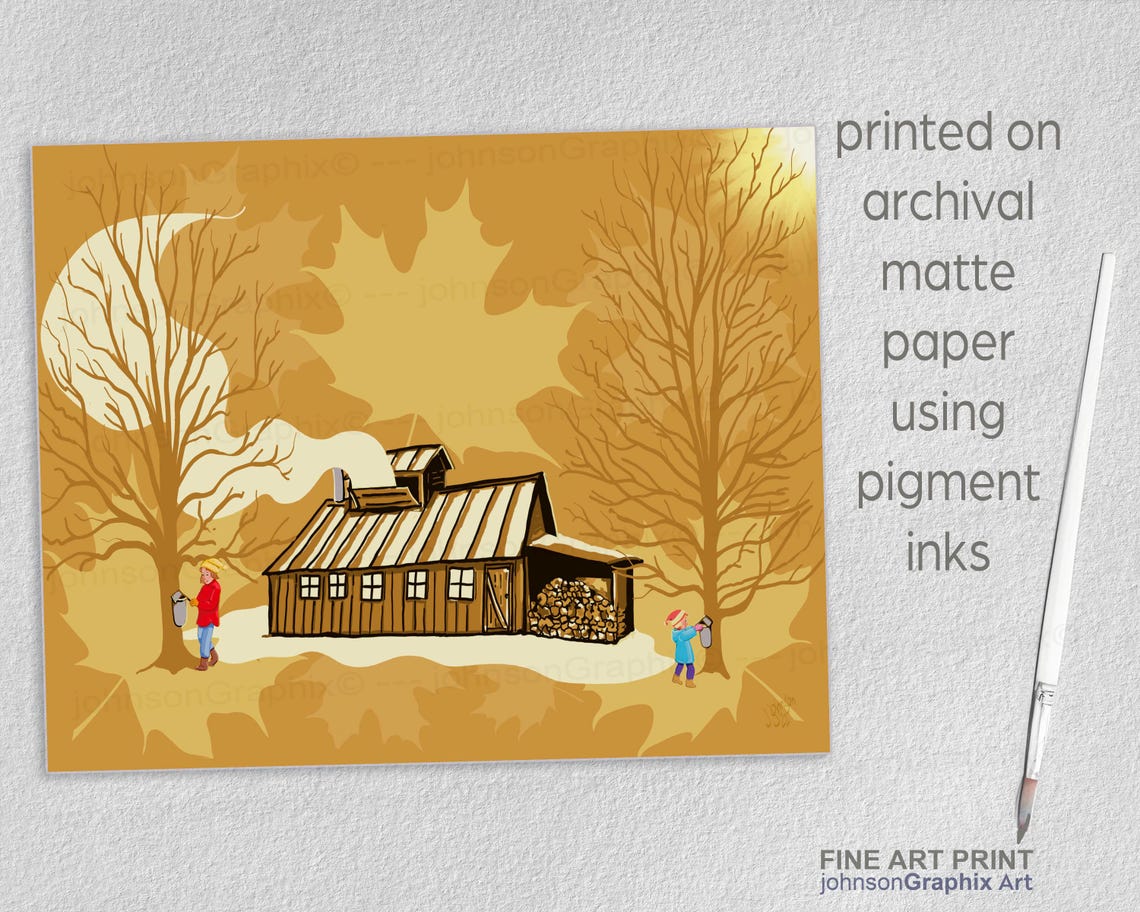 Maple Syrup Harvest Painting Print: Winter Landscape Painting - Etsy