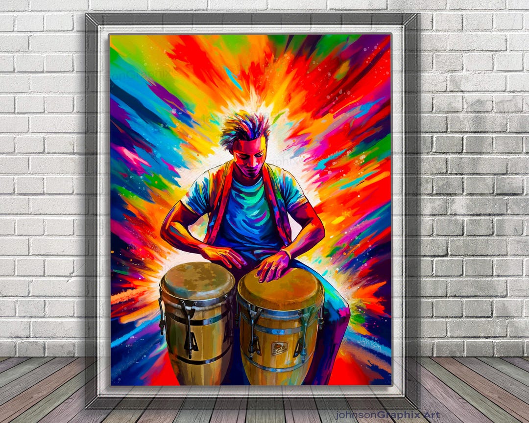 Abstract Conga Drummer Art Print: Percussionist Gift, Salsa Music ...