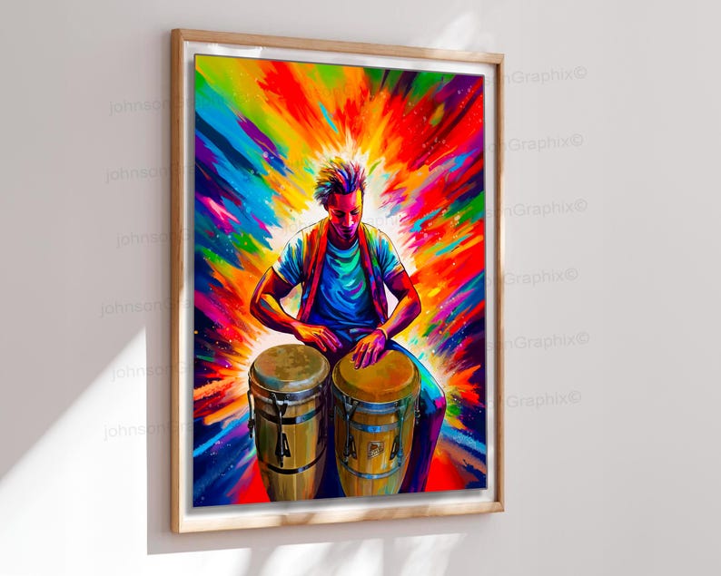 Abstract Conga Drummer Art Print: Percussionist Gift, Salsa Music ...