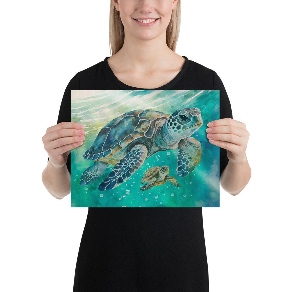 Mother and Baby Sea Turtle Art Print, Nursery Wall Art Print, Baby ...