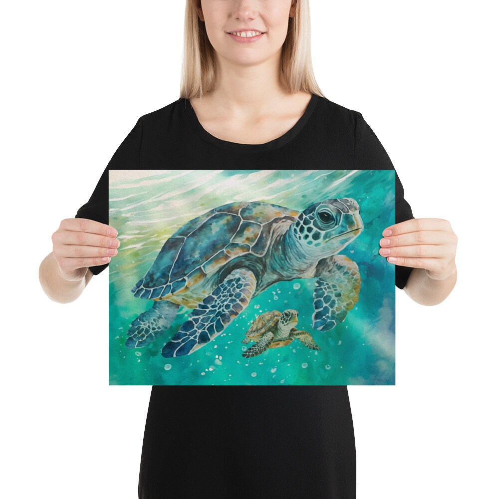 Mother and Baby Sea Turtle Art Print, Nursery Wall Art Print, Baby ...