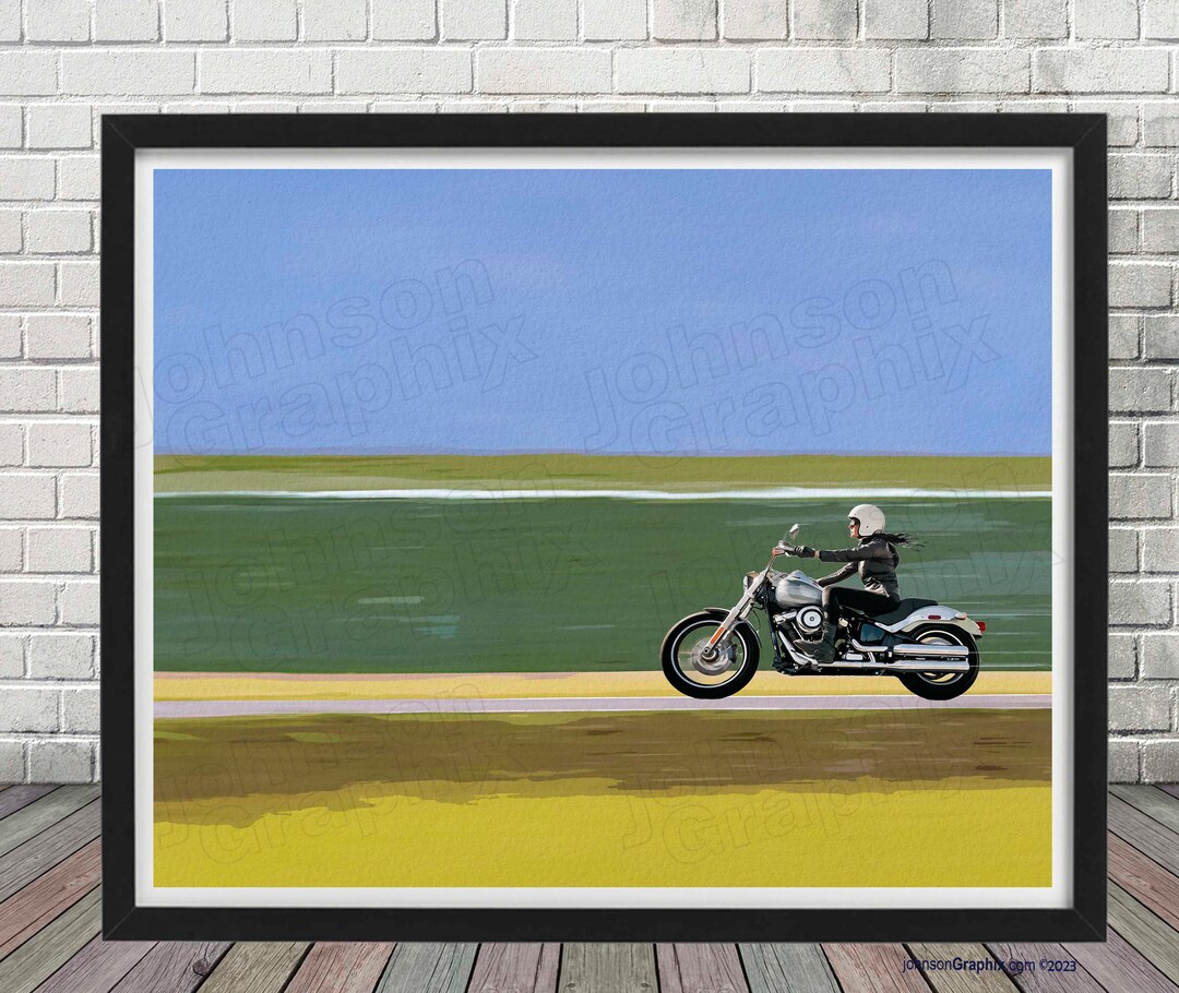 Open Road Freedom, Motorcycle Art Print, Ladies Biker Poster, Retro ...